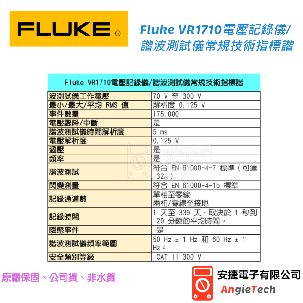 Fluke VR1710 電壓記錄儀 / 諧波測試儀 | 熱影像儀 | 邏輯分析儀 | 電表 | 烙鐵 | 安捷電子