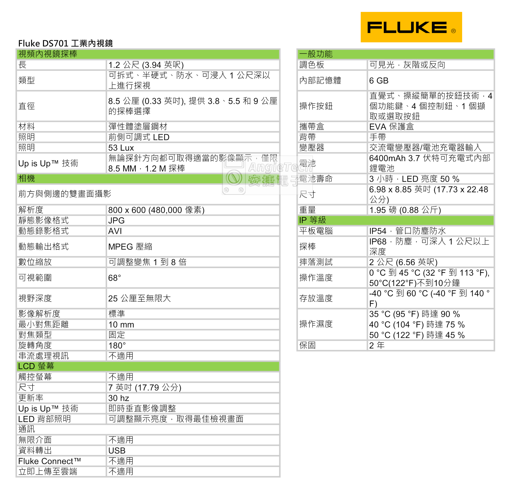 Fluke DS701 工業內視鏡 | 熱影像儀 | 邏輯分析儀 | 電表 | 烙鐵 | 安捷電子