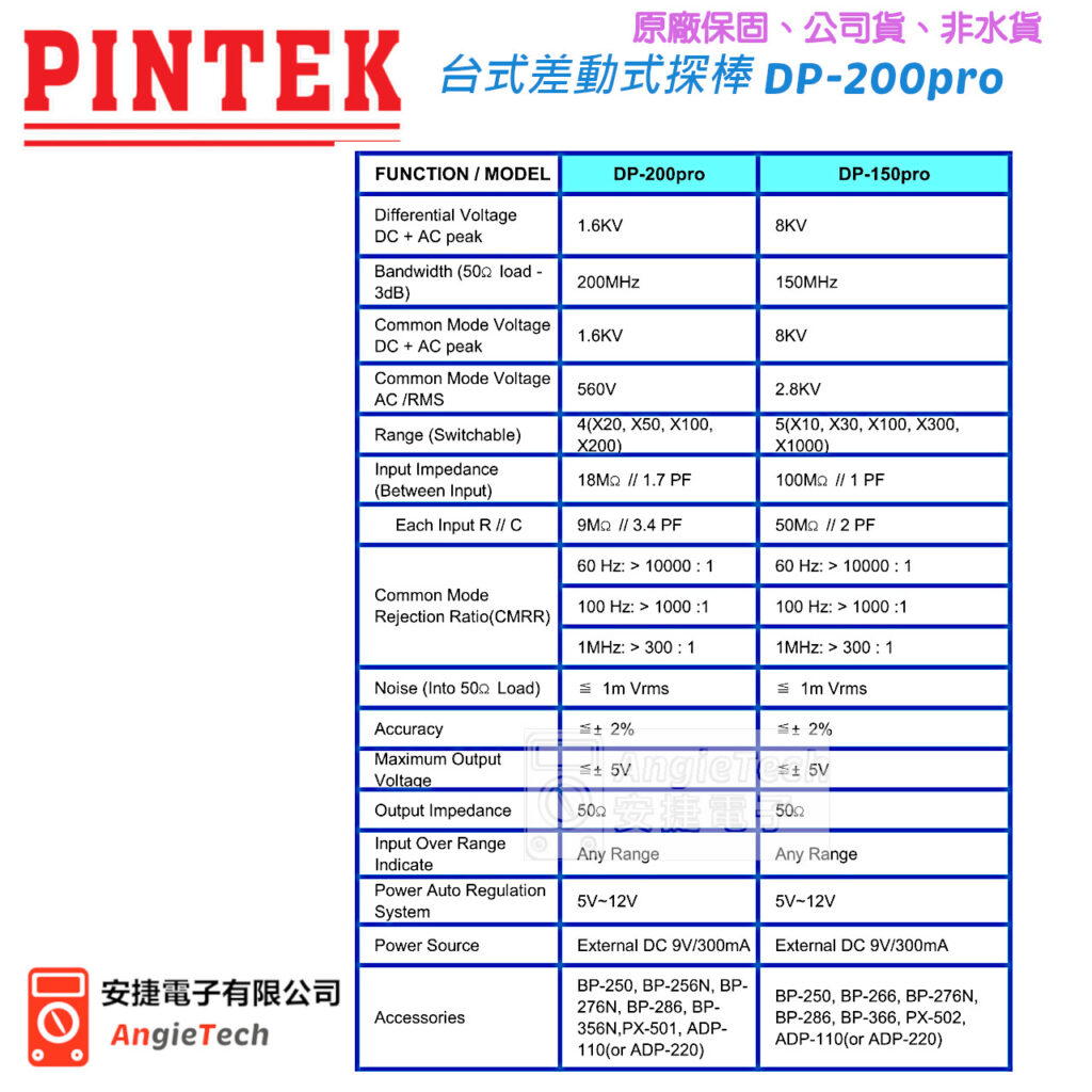 PINTEK (DP-200pro) 差動式台式探棒-DP-200pro 台制差動探棒 | 熱影像儀 | 邏輯分析儀 | 電表 | 烙鐵 | 安捷電子