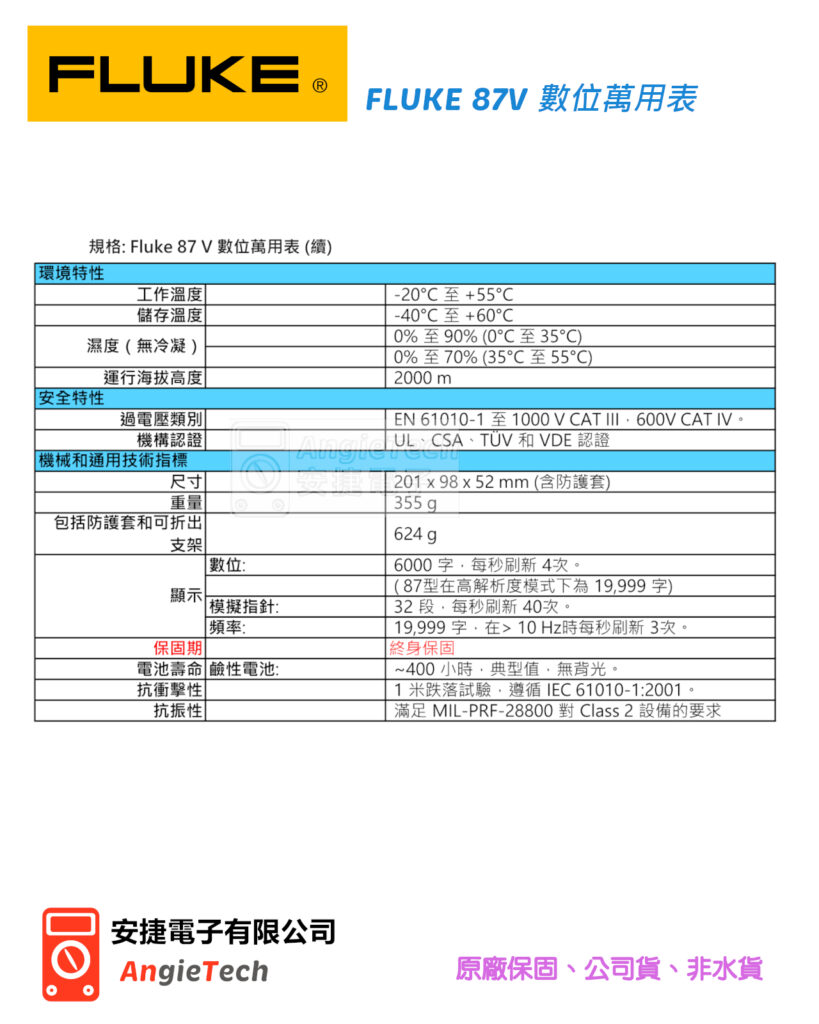 Fluke 87V 專業精密數位萬用錶/ 87-V / 87-5 | 熱影像儀 | 邏輯分析儀 | 電表 | 烙鐵 | 安捷電子